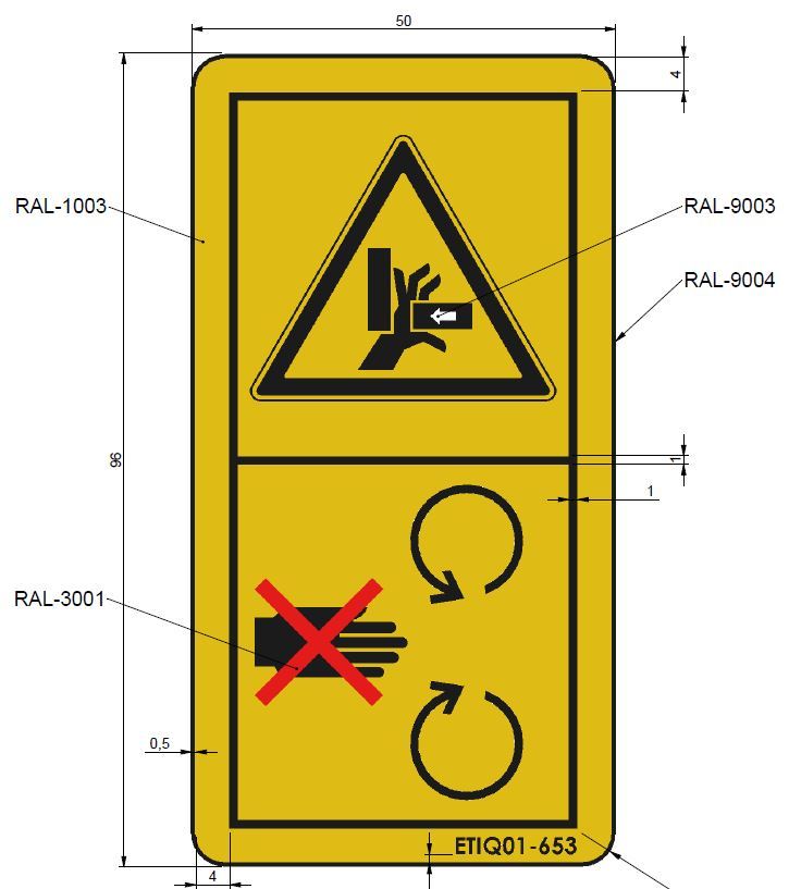 Pictogramme portrait - Risque de coupure de la main par des moteurs on ...